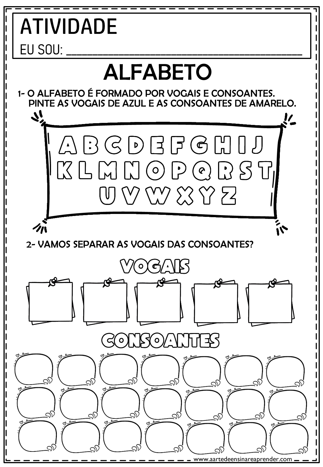 Atividade Pronta Alfabeto Vogais E Consoantesaa A Arte De Ensinar