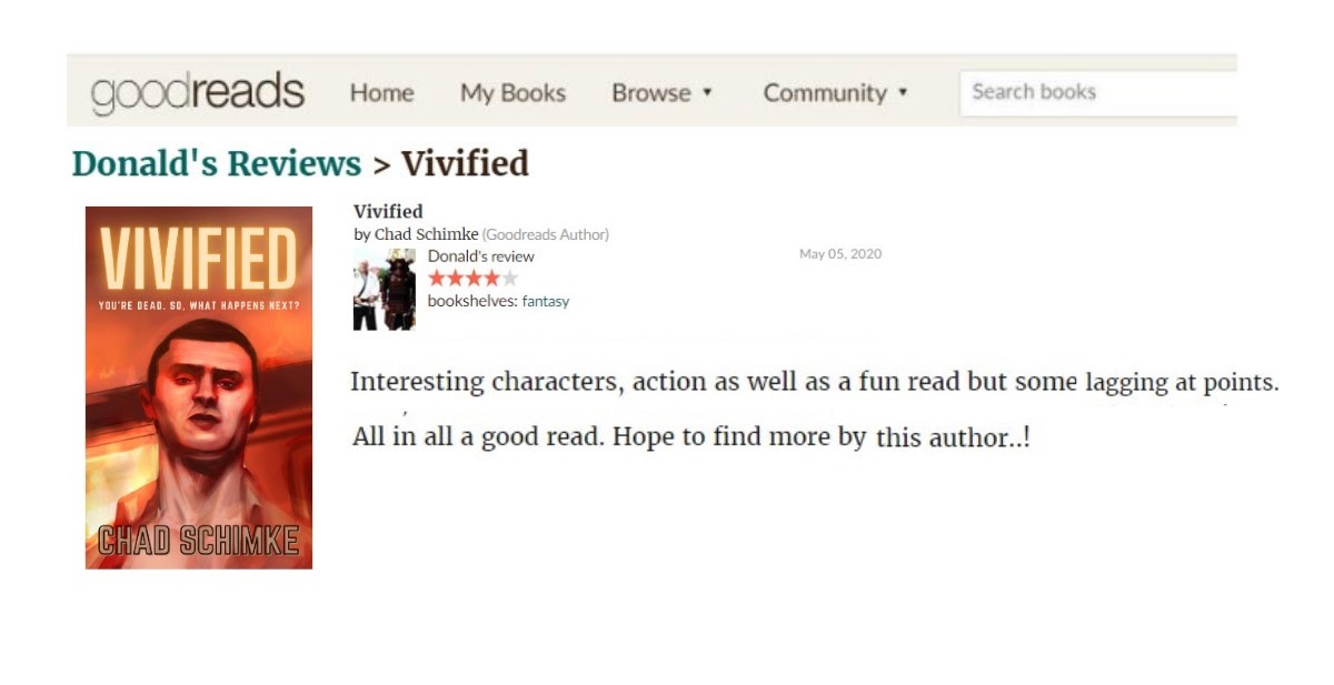 Author Chad Schimke Review Of Vivified By Donald