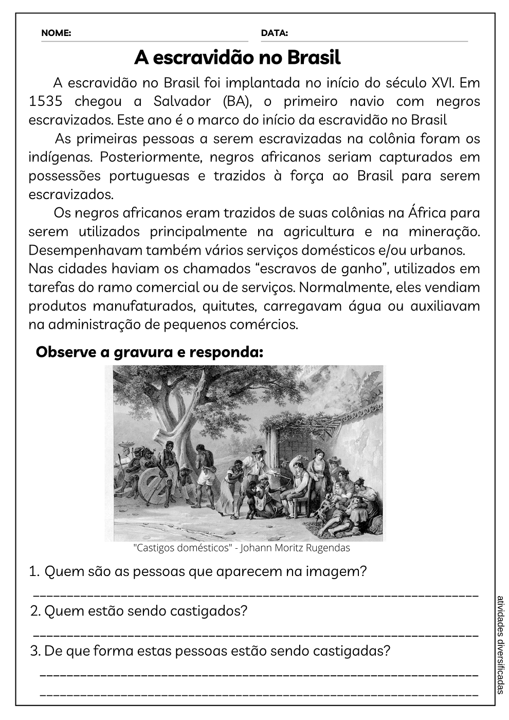 Atividades Sobre A Escravidão No Brasil 4o Ano Com Gabarito Dashgoo