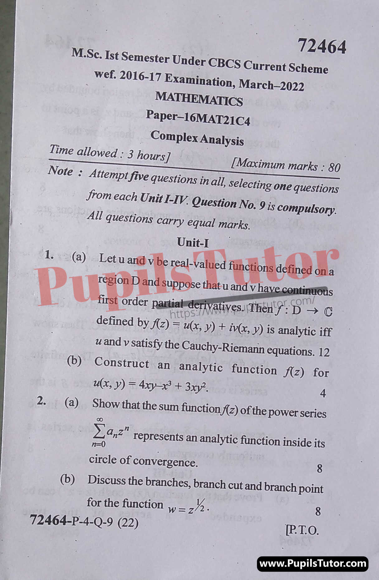 Mdu Msc Mathematics 1st Semester Complex Analysis Question Paper