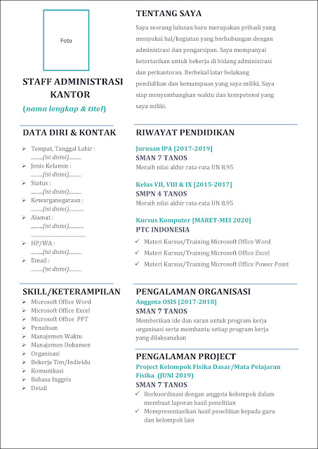 Contoh Cv Staff Administrasi Kantor Lulusan Smasmk Fresh Graduate