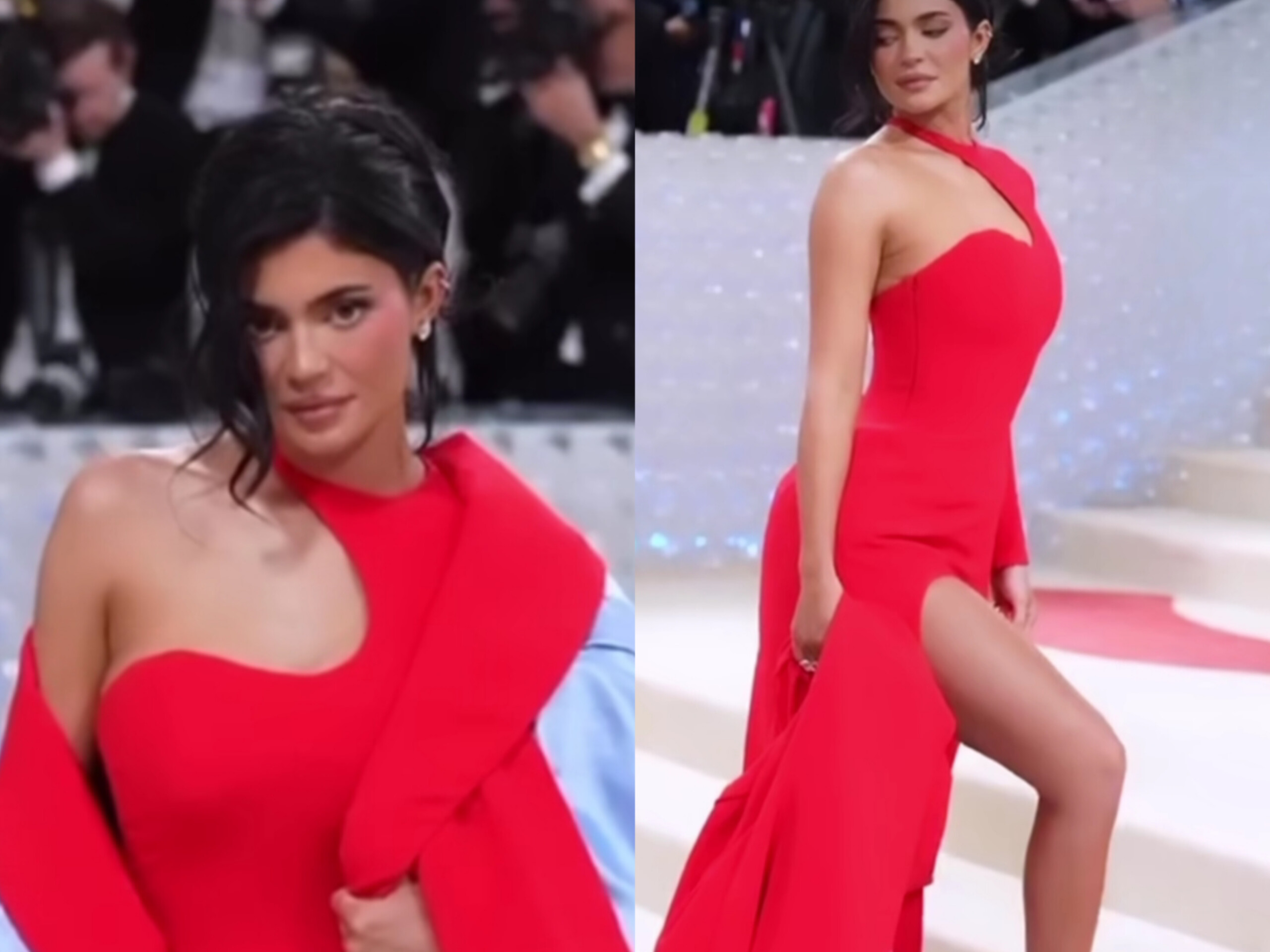 Kylie Jenner Rocks Red Hot In A Skintight Thigh High Slit Fiery Gown At