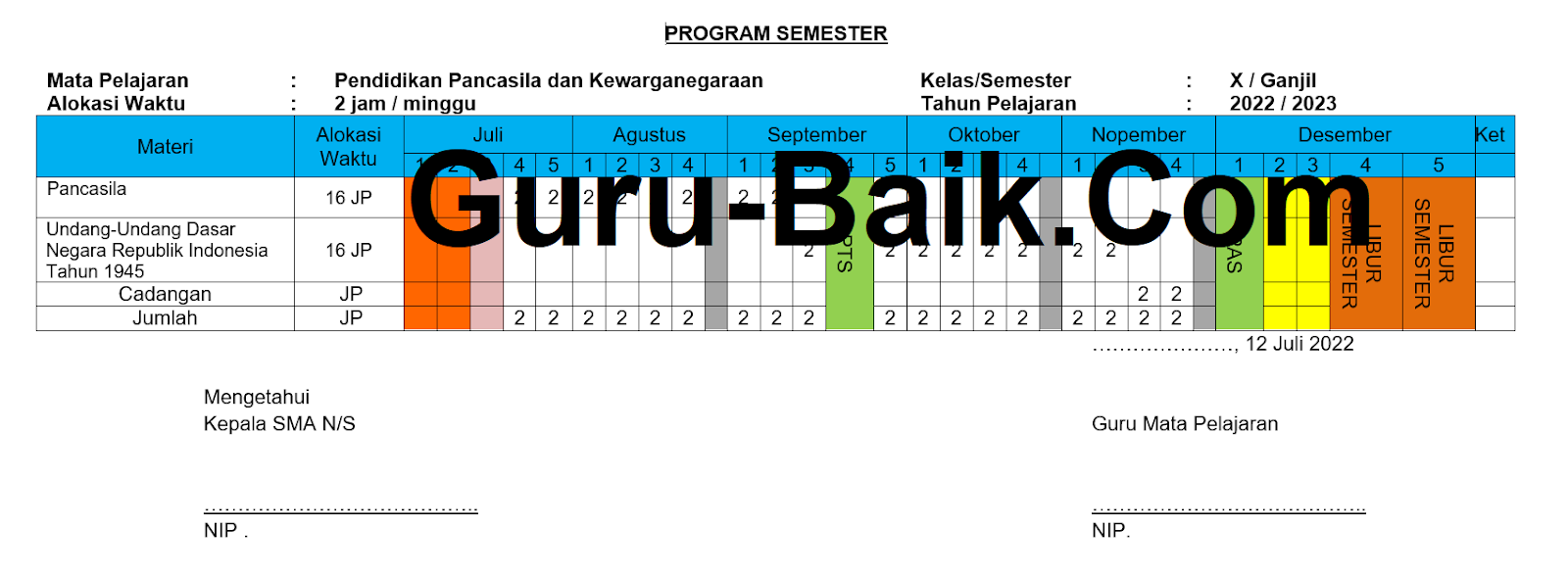 Promes Pkn Kelas X Kurikulum Merdeka 20222023 Guru Baik