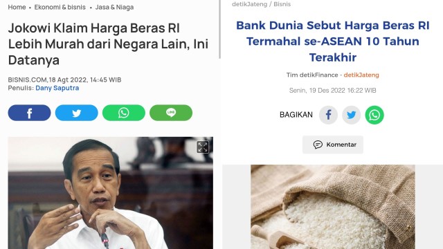 Bank Dunia Ungkap Harga Beras Ri Paling Mahal Klaim Jokowi Diungkit