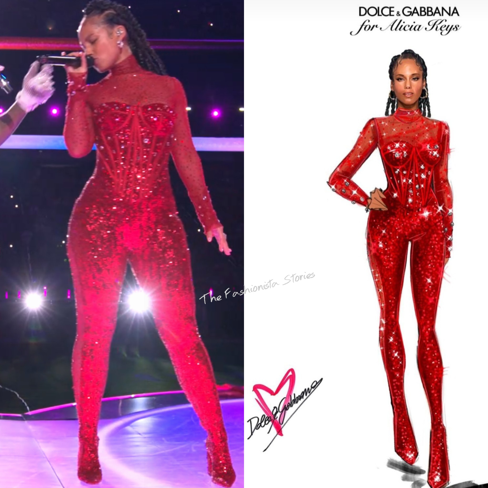 Alicia Keys In Dolce And Gabbana Performing At Super Bowl Lviii