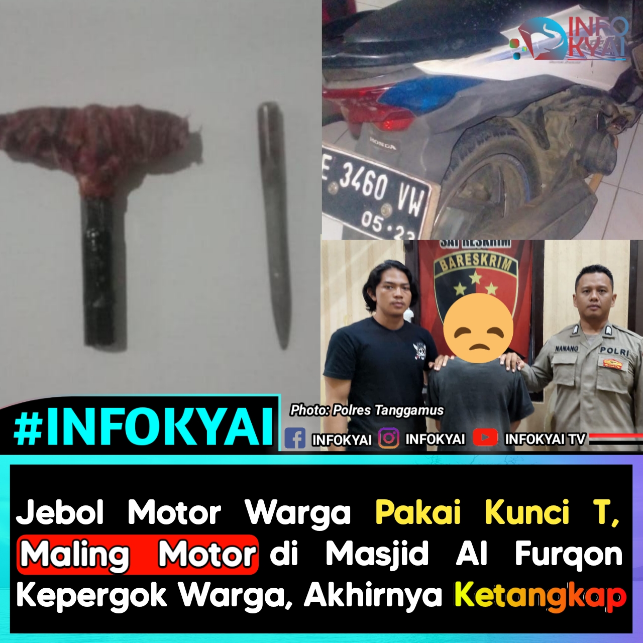 Jebol Motor Warga Pakai Kunci T Maling Motor Di Masjid Al Furqon