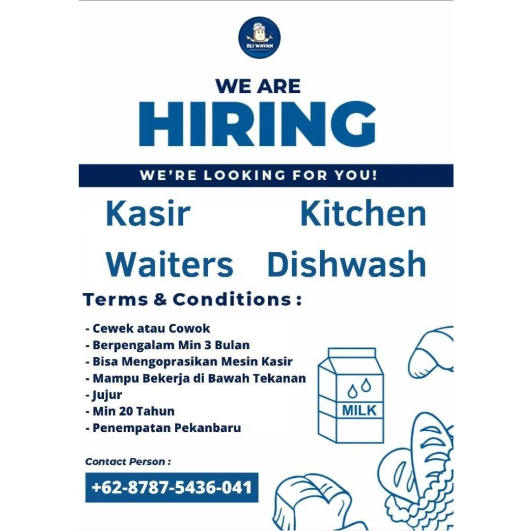 Lowongan Kerja Kasir Waiters Kitchen And Dishwash 2023 Lowongan Kerja