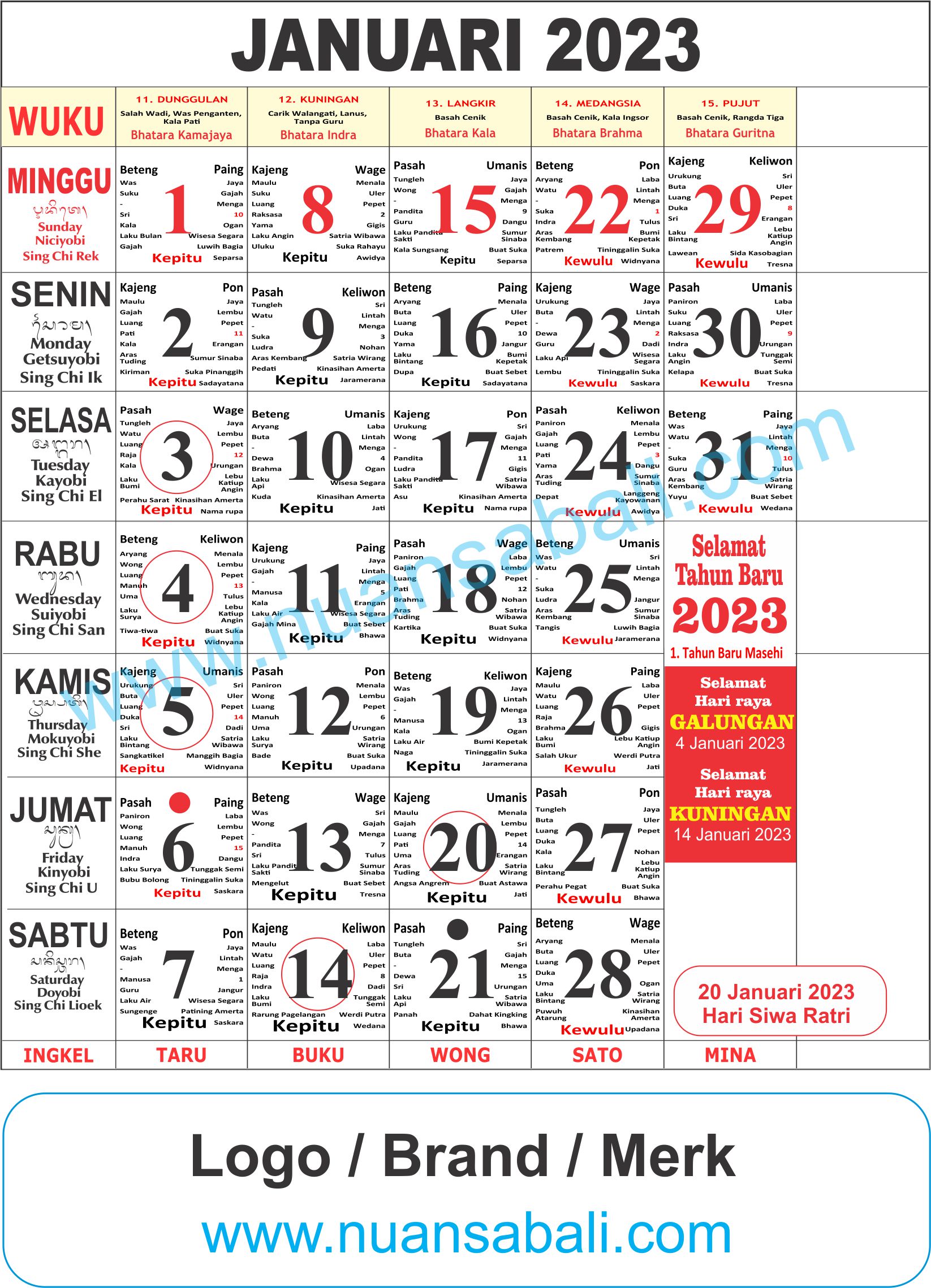 Kalender Meja 2023 Bali Format Kalender Meja Potrait Bulan Januari