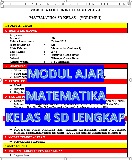 Modul Ajar Matematika Kelas 4 Semester 1 Kurikulum Merdeka