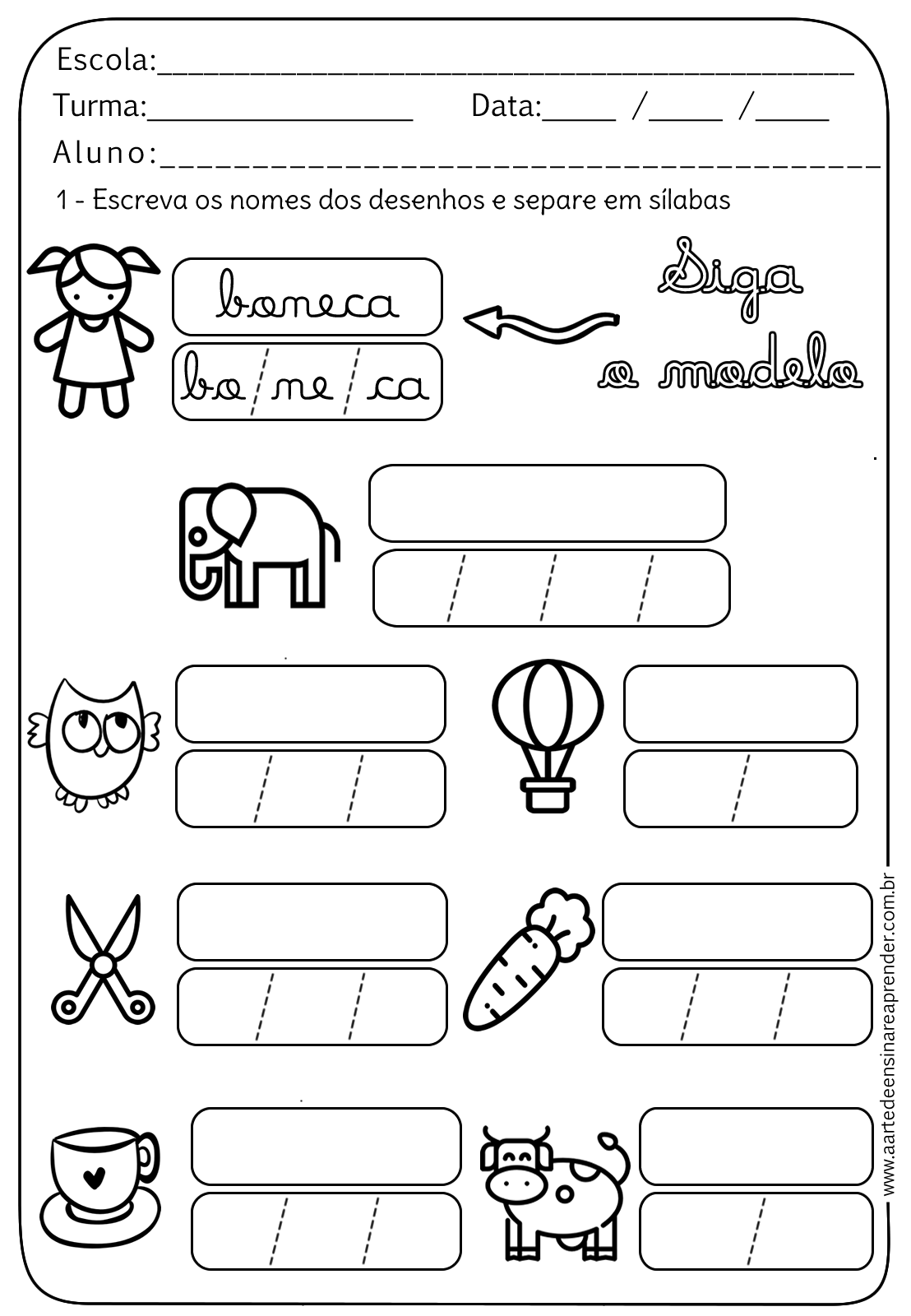 Atividade Pronta Separação De Sílabas A Arte De Ensinar E Aprender