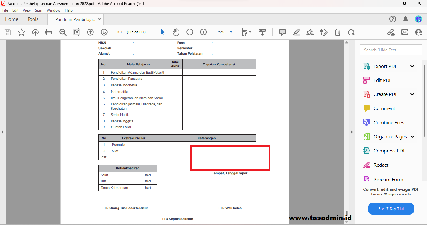 Menambahkan Keterangan Naik Kelas Aplikasi Raport Kurikulum Merdeka Excel