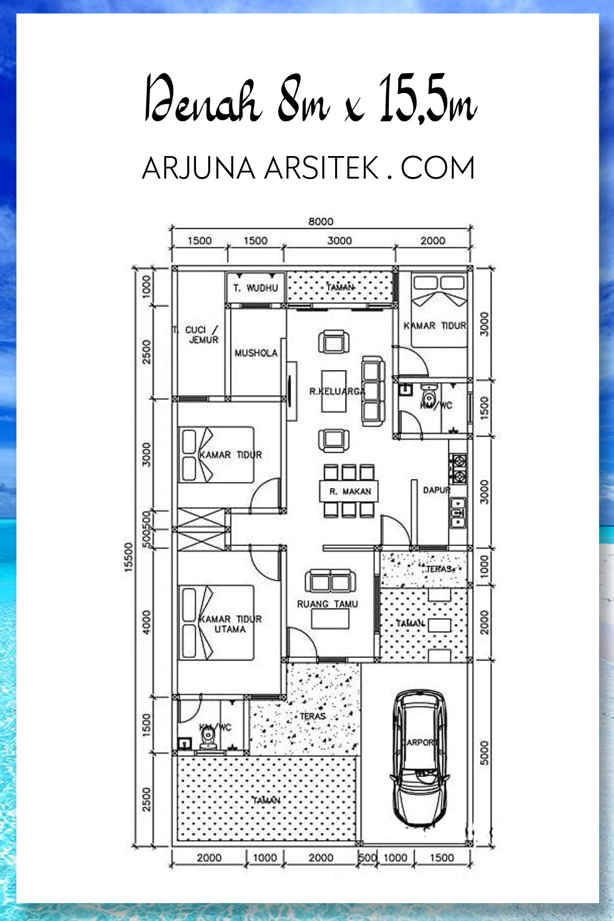 Denah Rumah Lebar 8 Meter Panjang 155 Meter Arjuna Arsitek