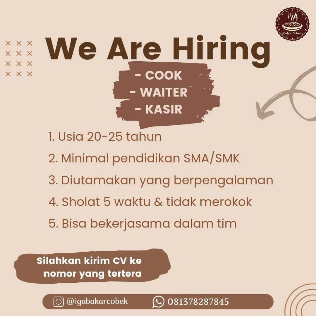 Lowongan Kerja Cook Waiter And Kasir Iga Bakar Cobek Lowongan Kerja Riau