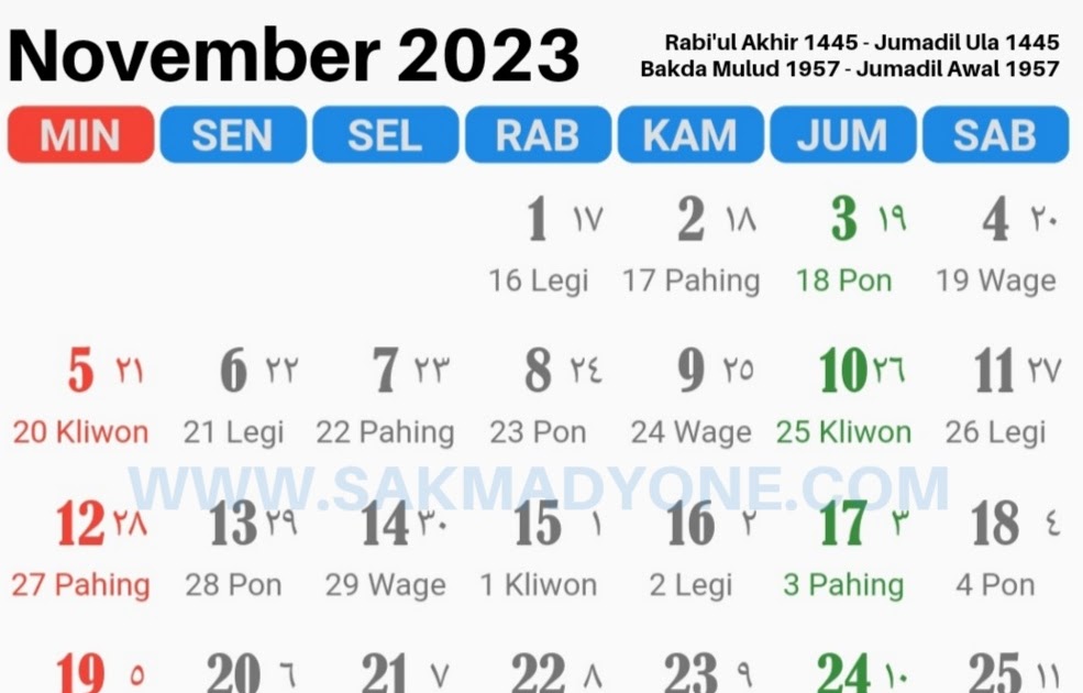 Kalender Jawa November 2023 Lengkap Dengan Weton