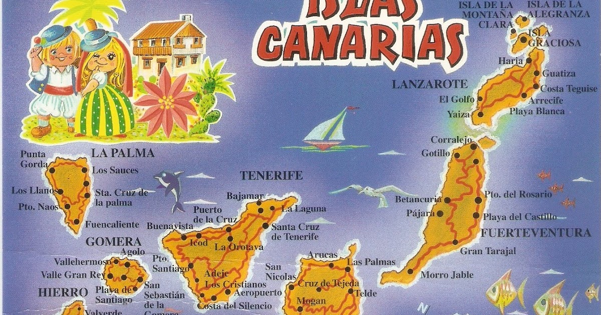 Postcard A La Carte Canary Islands Map Of Island Archipelago