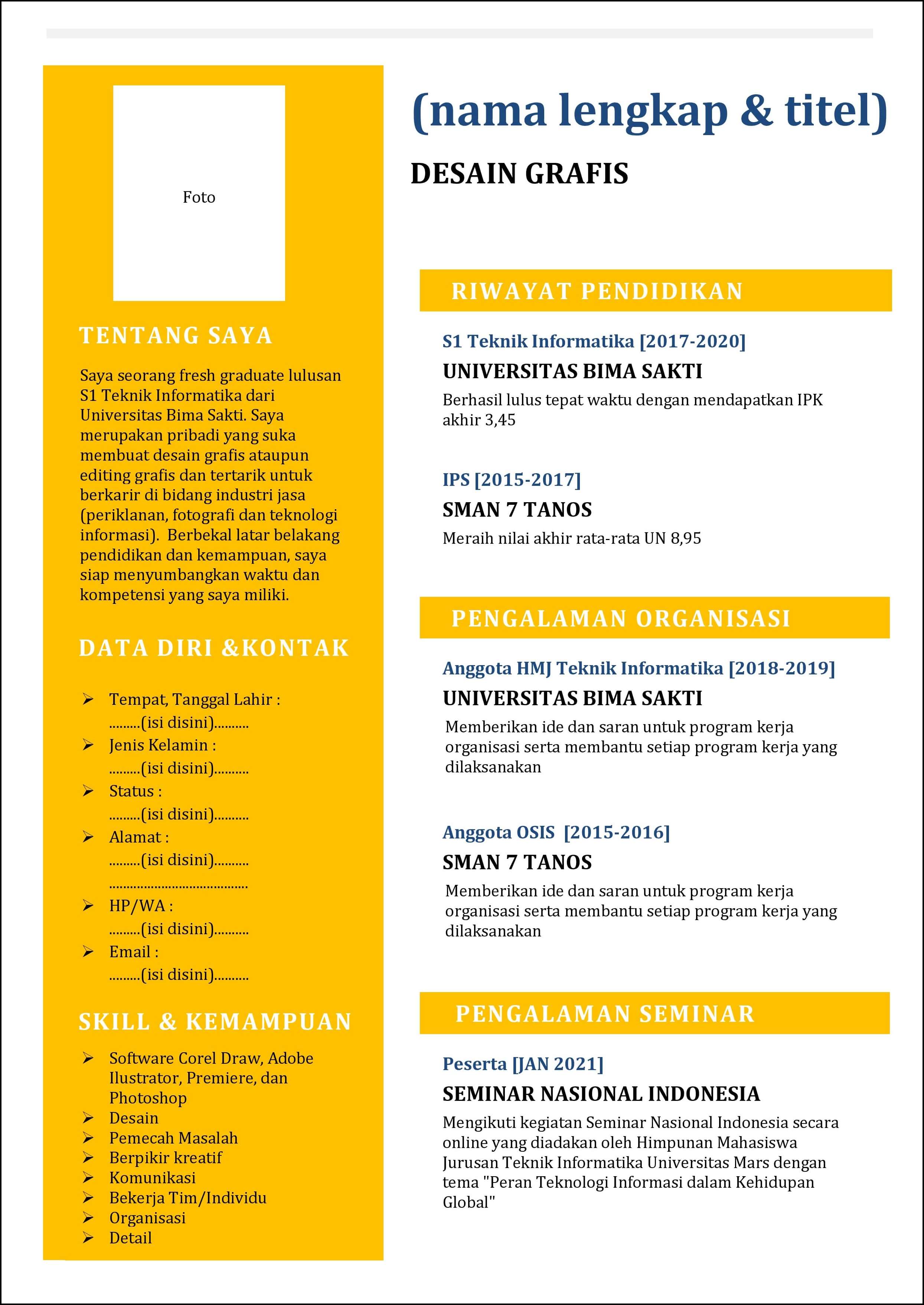 Contoh Curriculum Vitae Cv Desain Grafis Fresh Graduate Tanpakoma