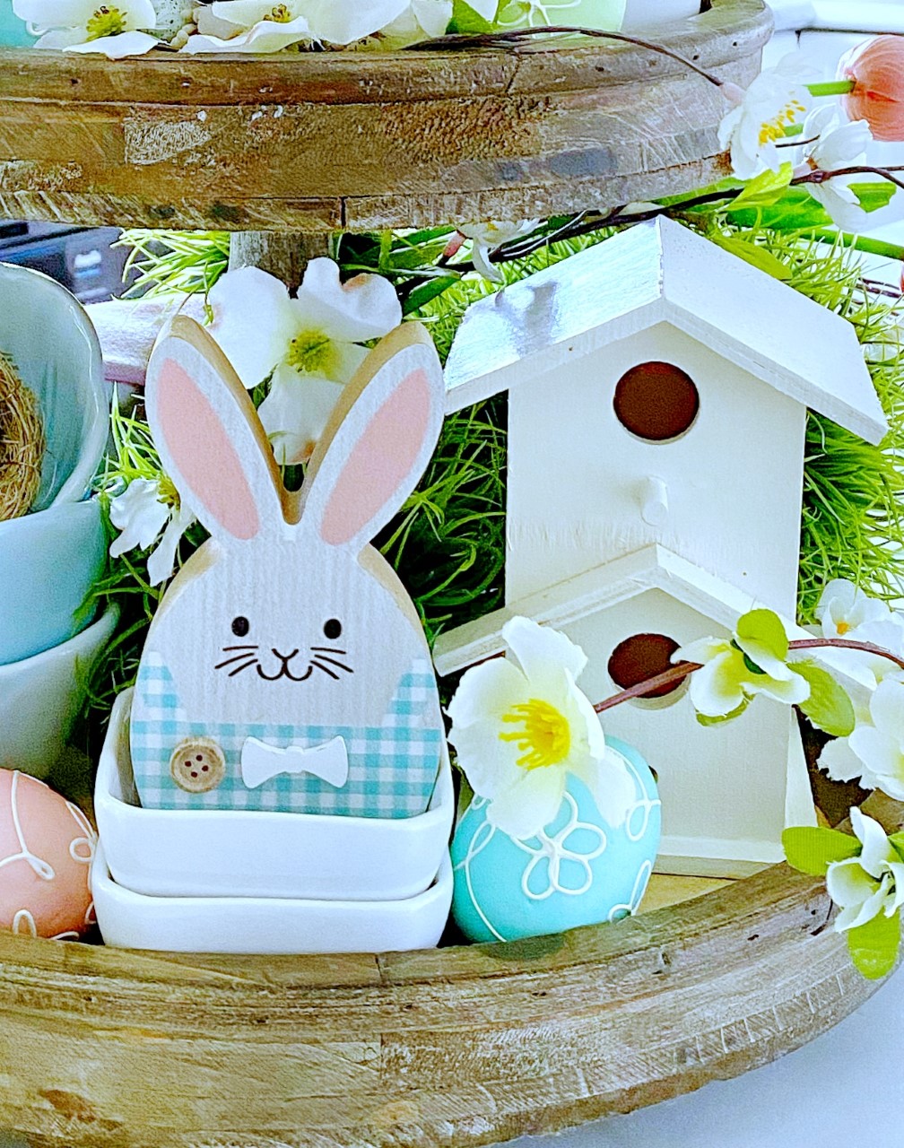 Dining Delight Easter Tiered Tray In Pastels And Gingham