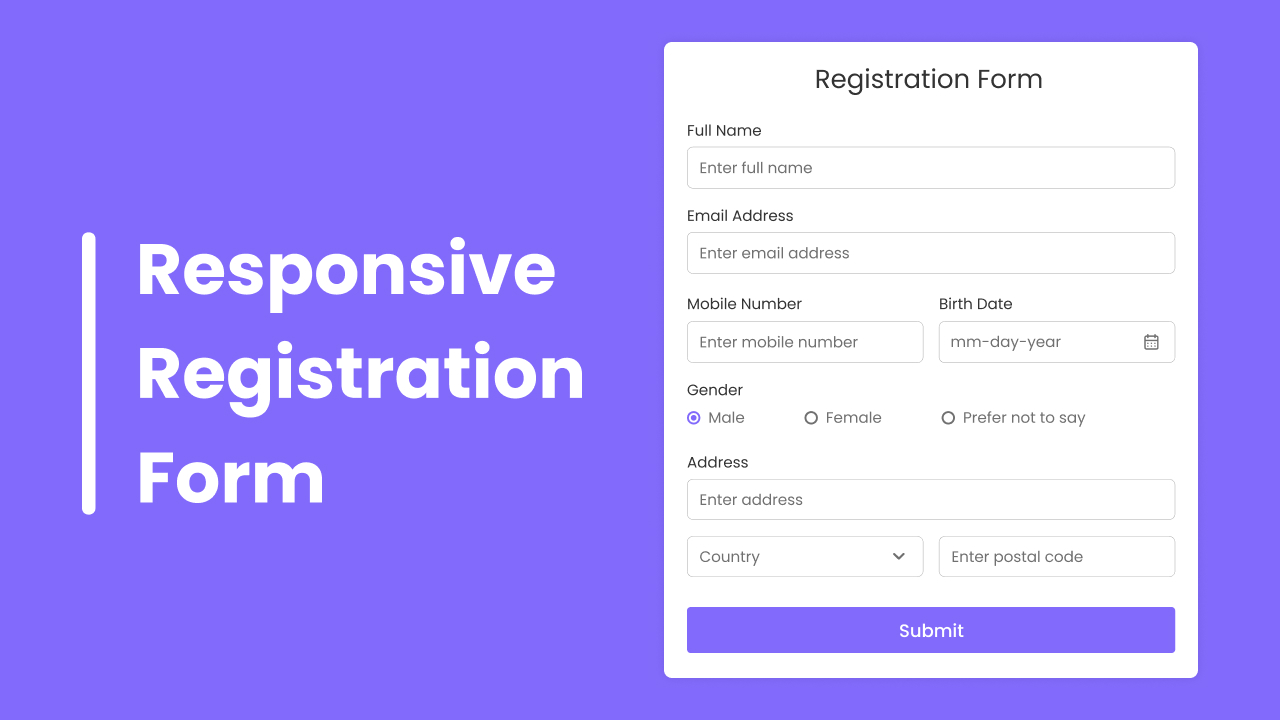 Create Responsive Registration Form In Html And Css