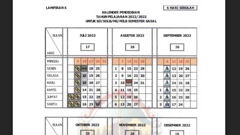 Kalender Pendidikan Tahun Pelajaran 20222023 Jawa Tengah