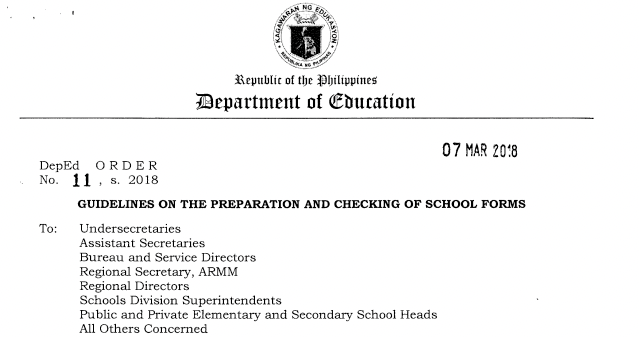 Deped Order No 11 S 2018 Guidelines On The Preparation And