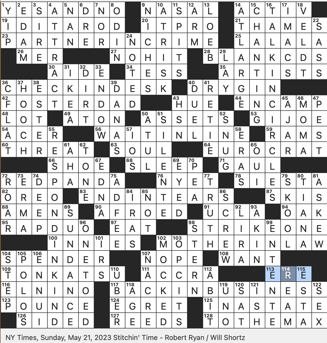 Rex Parker Does The Nyt Crossword Puzzle Joels Smuggling Partner In