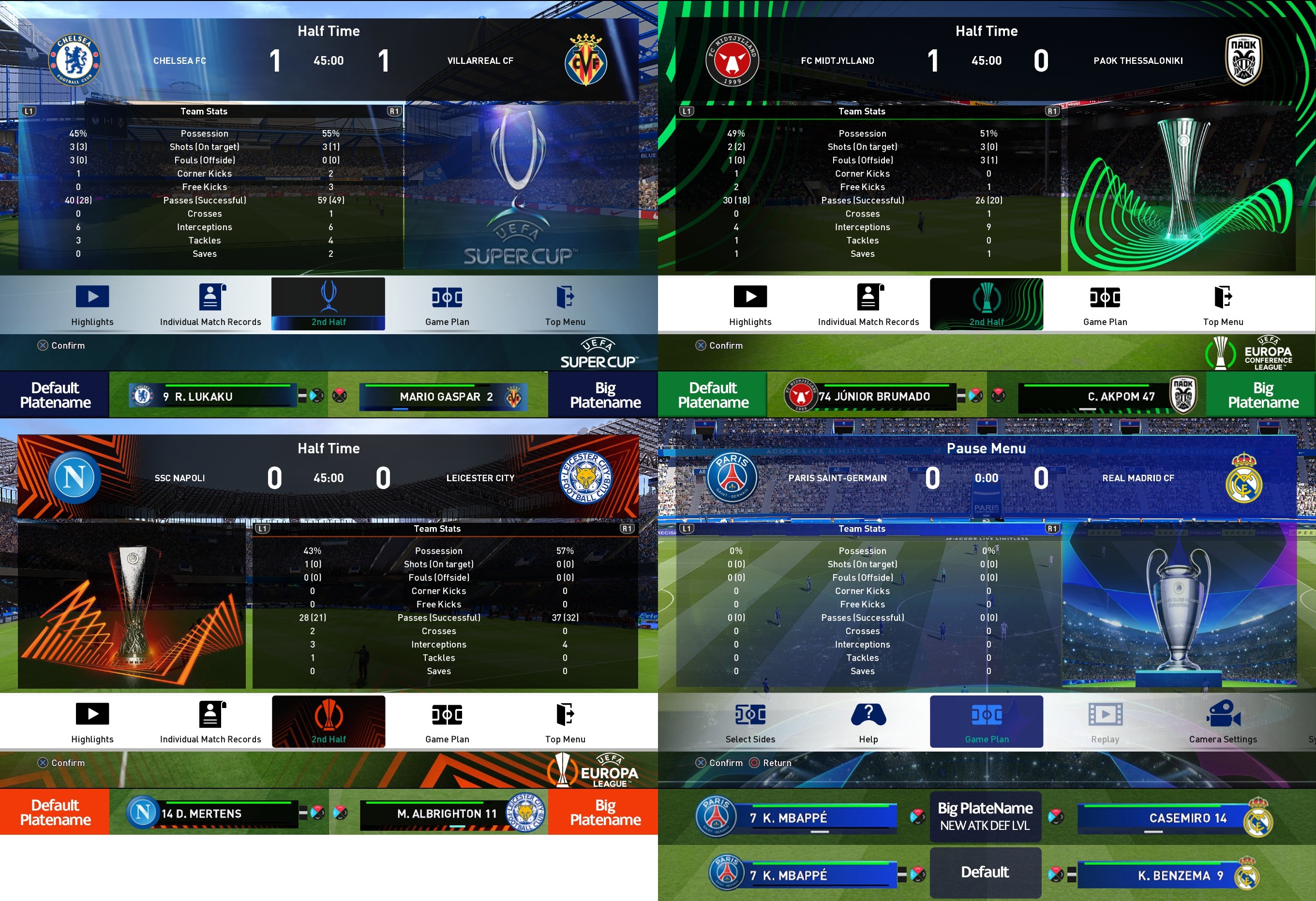 Pes 2021 Full Pause Menu Ucl Uel Conference League Super Cup By