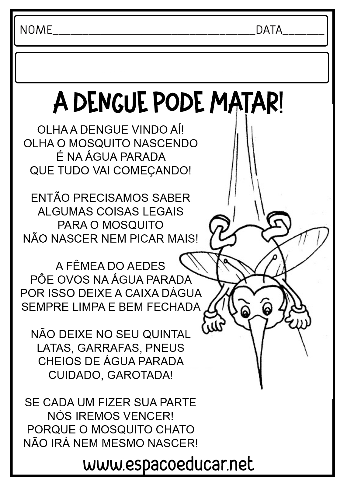 Atividades Sobre A Dengue Para Imprimir Grátis EspaÇo Educar