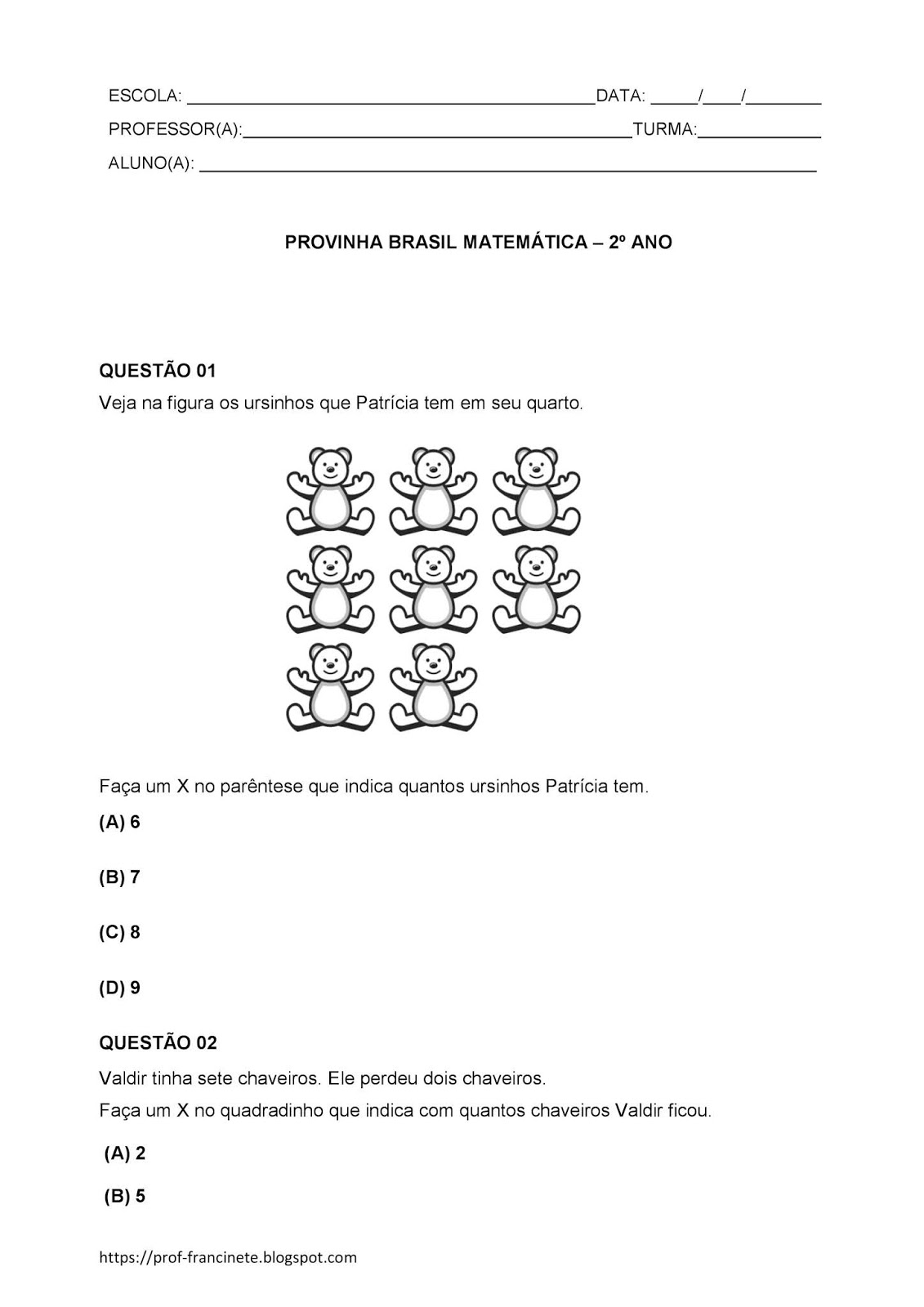 Blog Da Profa Francinete 1º Simuladinho De Matemática 2º Ano