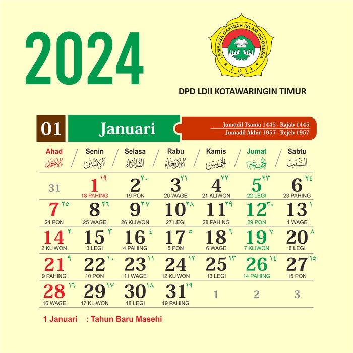 Kalender Hijriah Januari 2024 Lengkap Dengan Tanggalan Jawa
