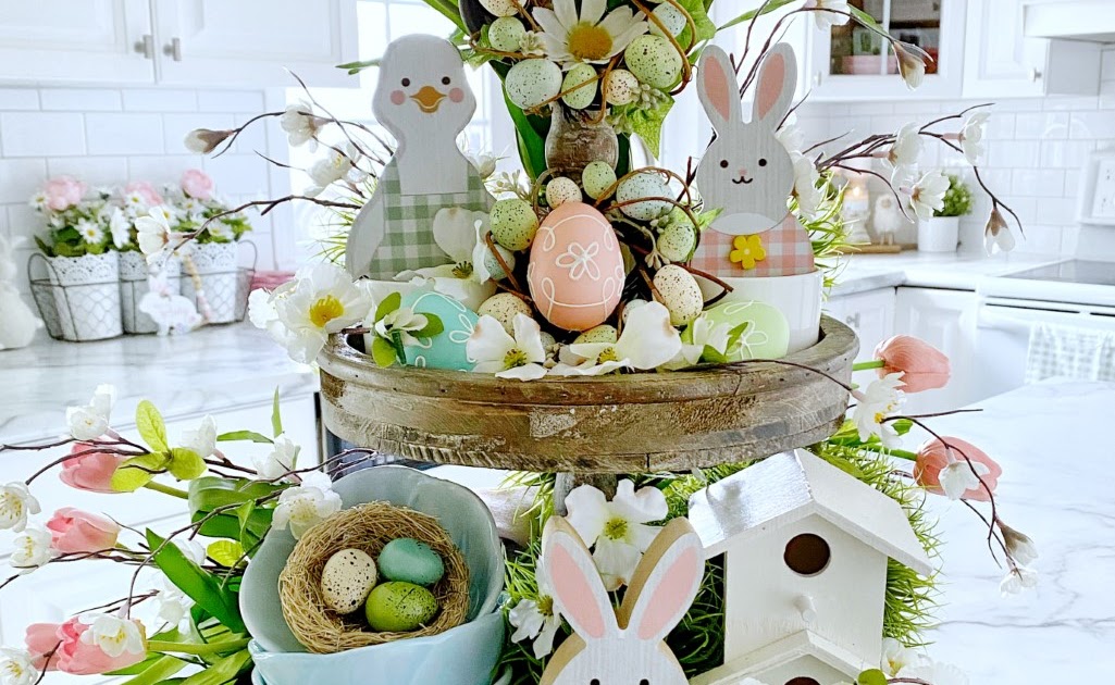 Dining Delight Easter Tiered Tray In Pastels And Gingham