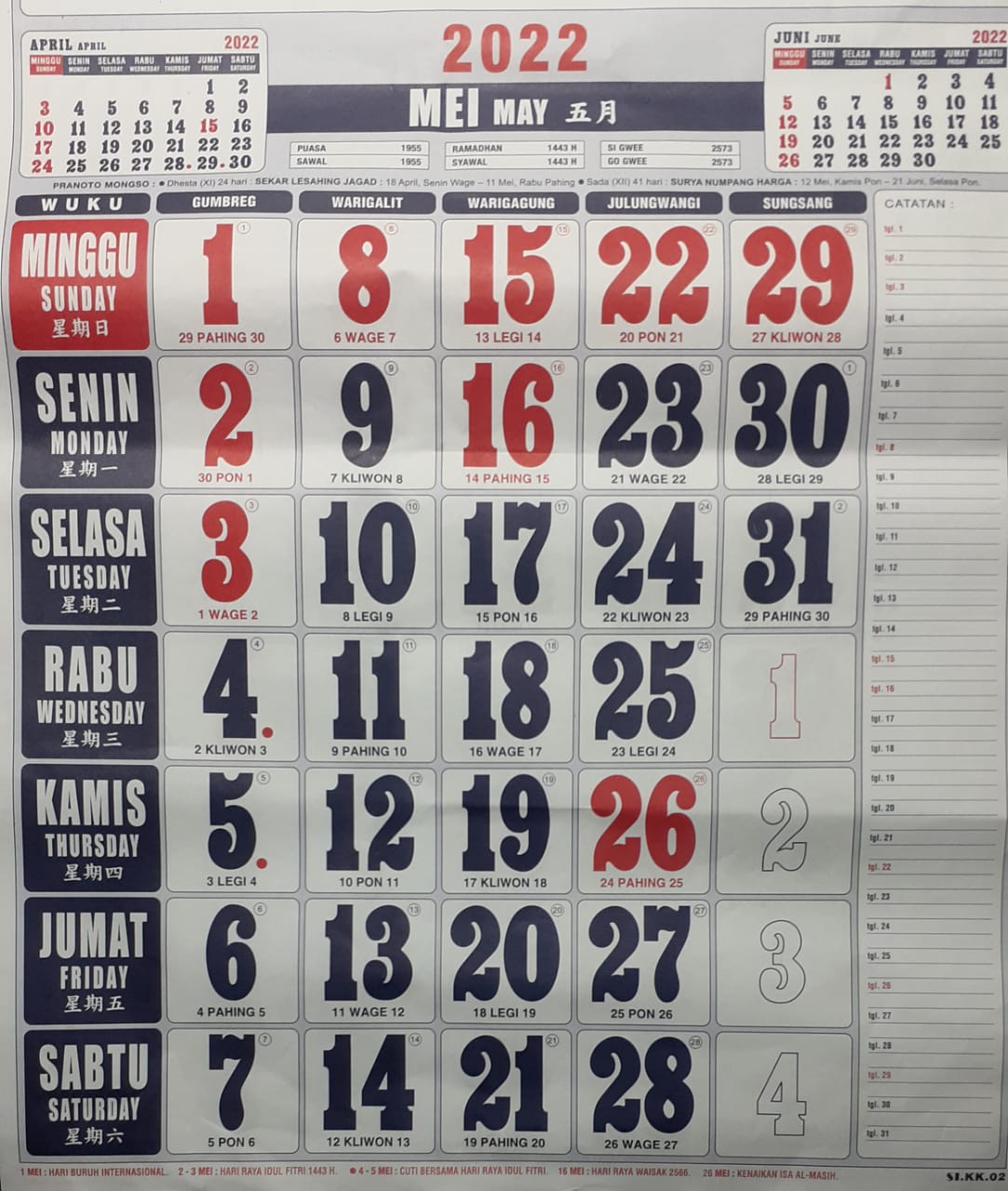 Kalender Mei 2022 Lengkap Dengan Tanggal Merah Dan Keterangannya