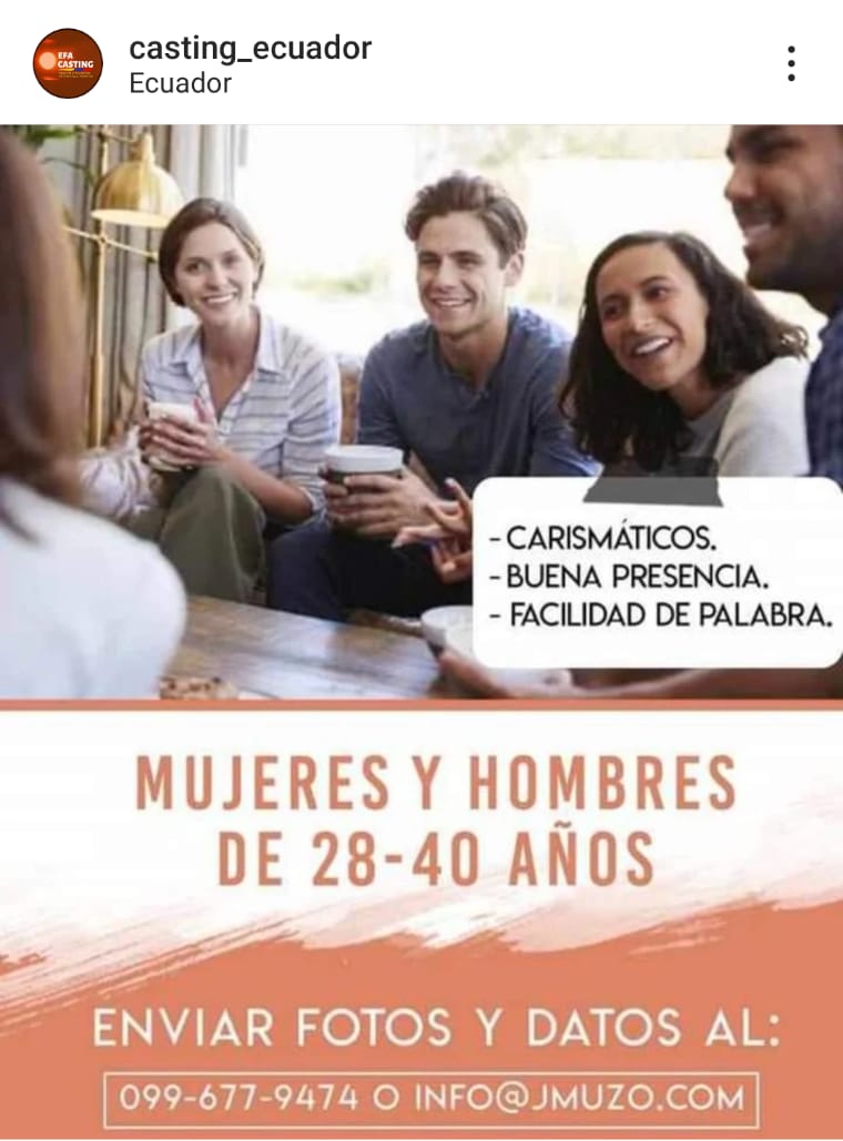 Casting Ecuador Se Buscan Mujeres Y Hombres Entre 28 40 Años Para