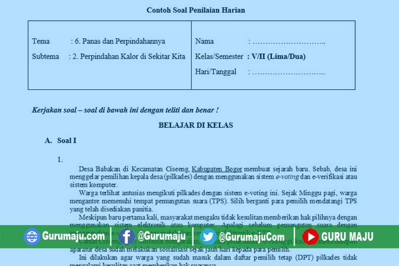 Soal Uh Ph Kelas 5 Tema 6 Kurikulum 2013 Revisi Tahun 2020 Guru Maju