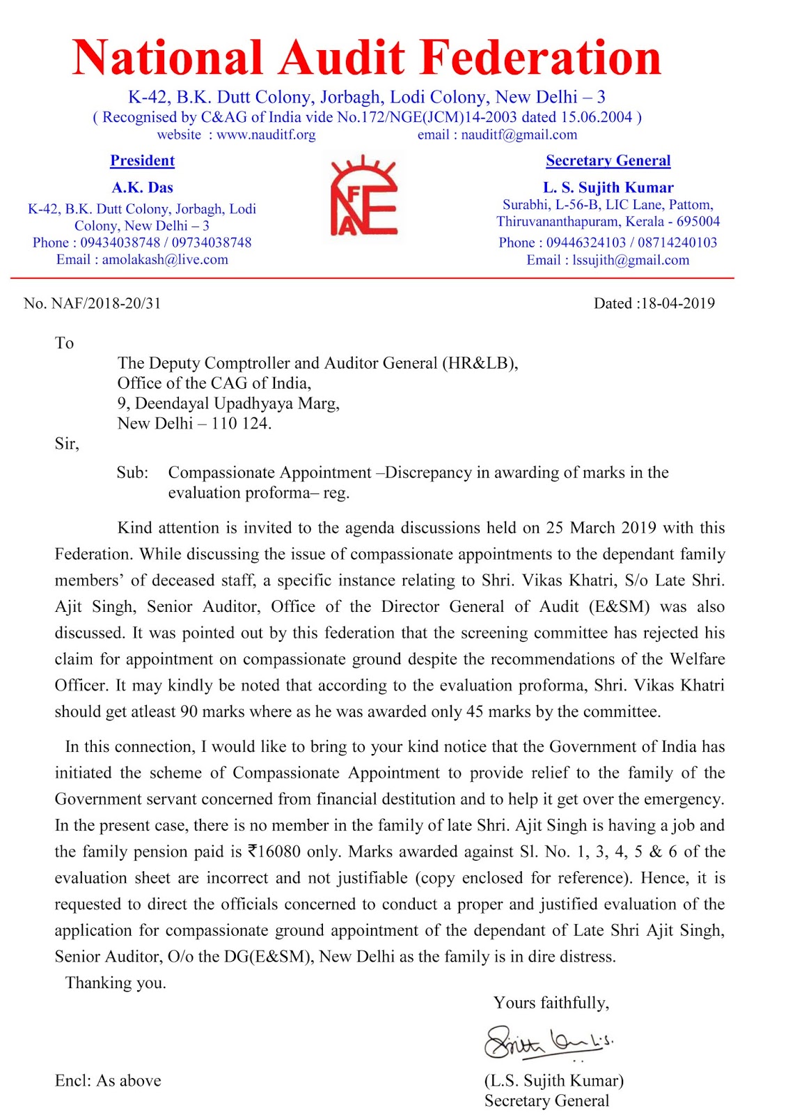 National Audit Federation Letter Submitted To Cag On Srao Group A