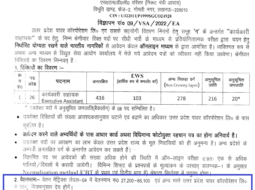 Uppcl Executive Assistant Salary 2023 Pay Scale