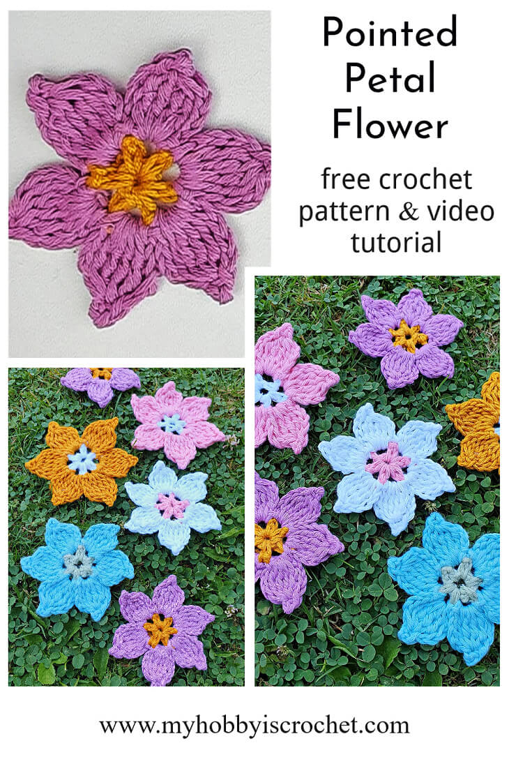 My Hobby Is Crochet Pointed Petals Flower 6 Petals Crochet Flower
