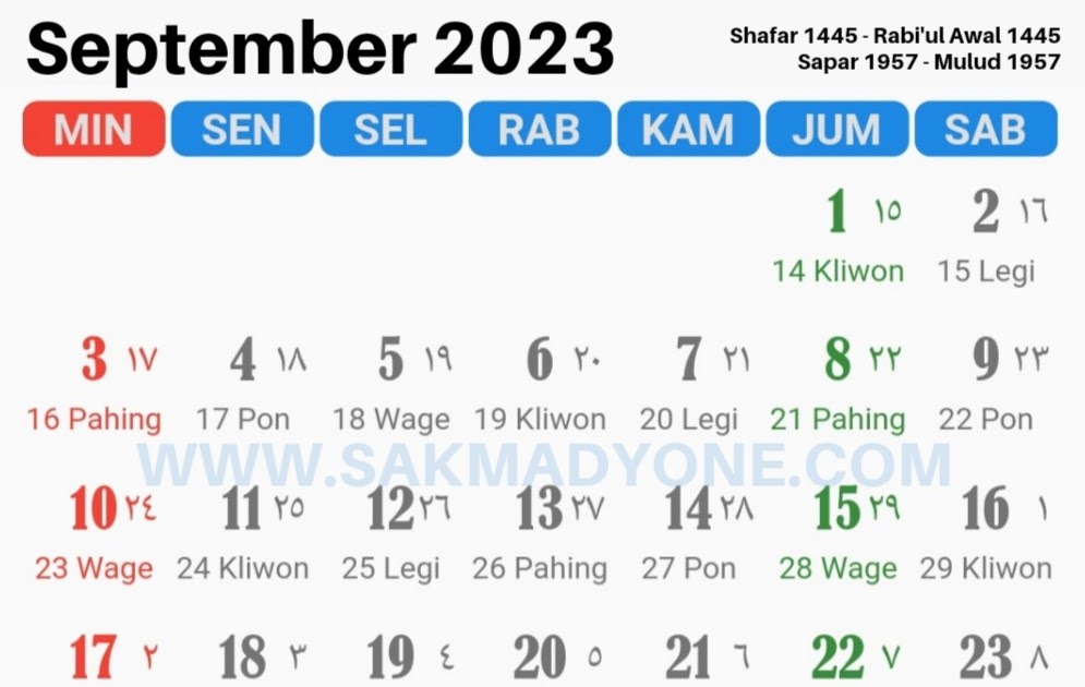 Kalender Jawa September 2023 Lengkap Dengan Weton