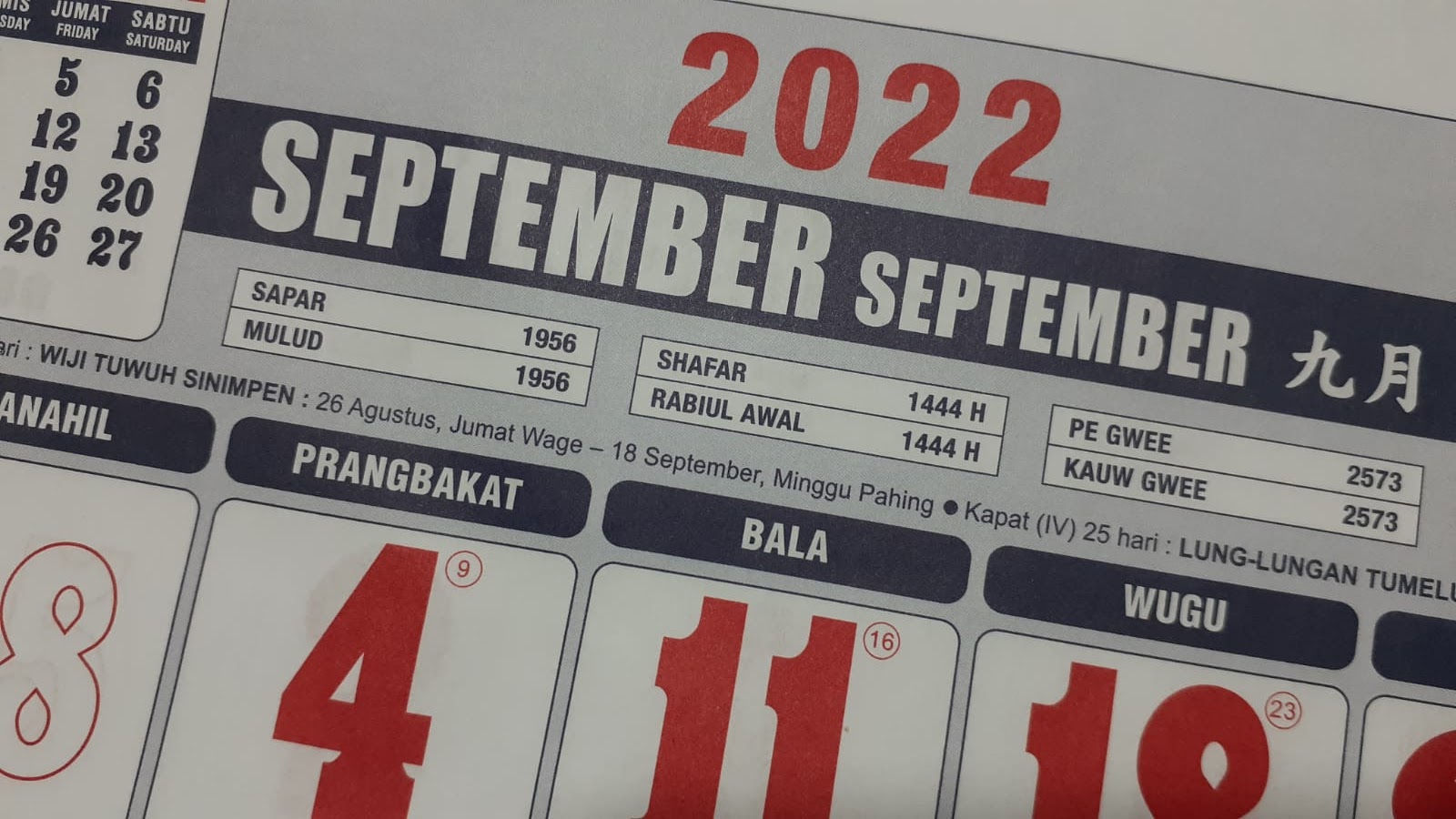 Kalender September 2022 Lengkap Dengan Tanggal Merah Dan Keterangannya