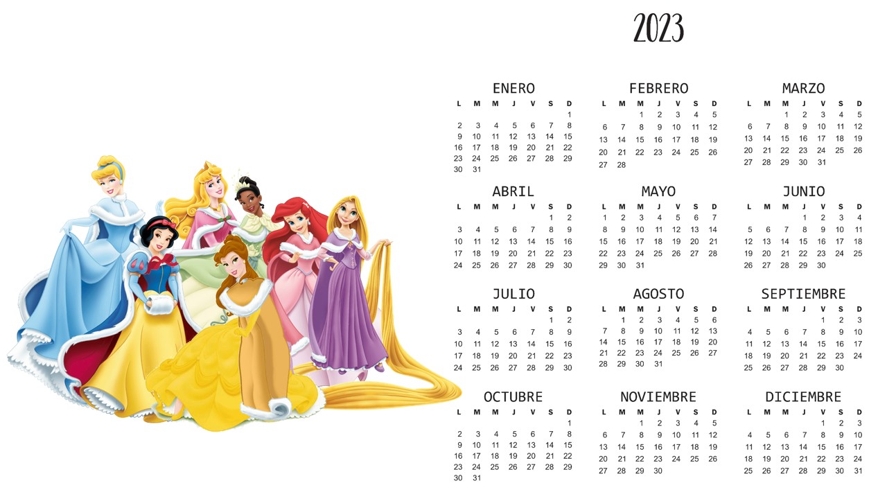 Kits Imprimibles Gratis Calendario 2023 De Princesas