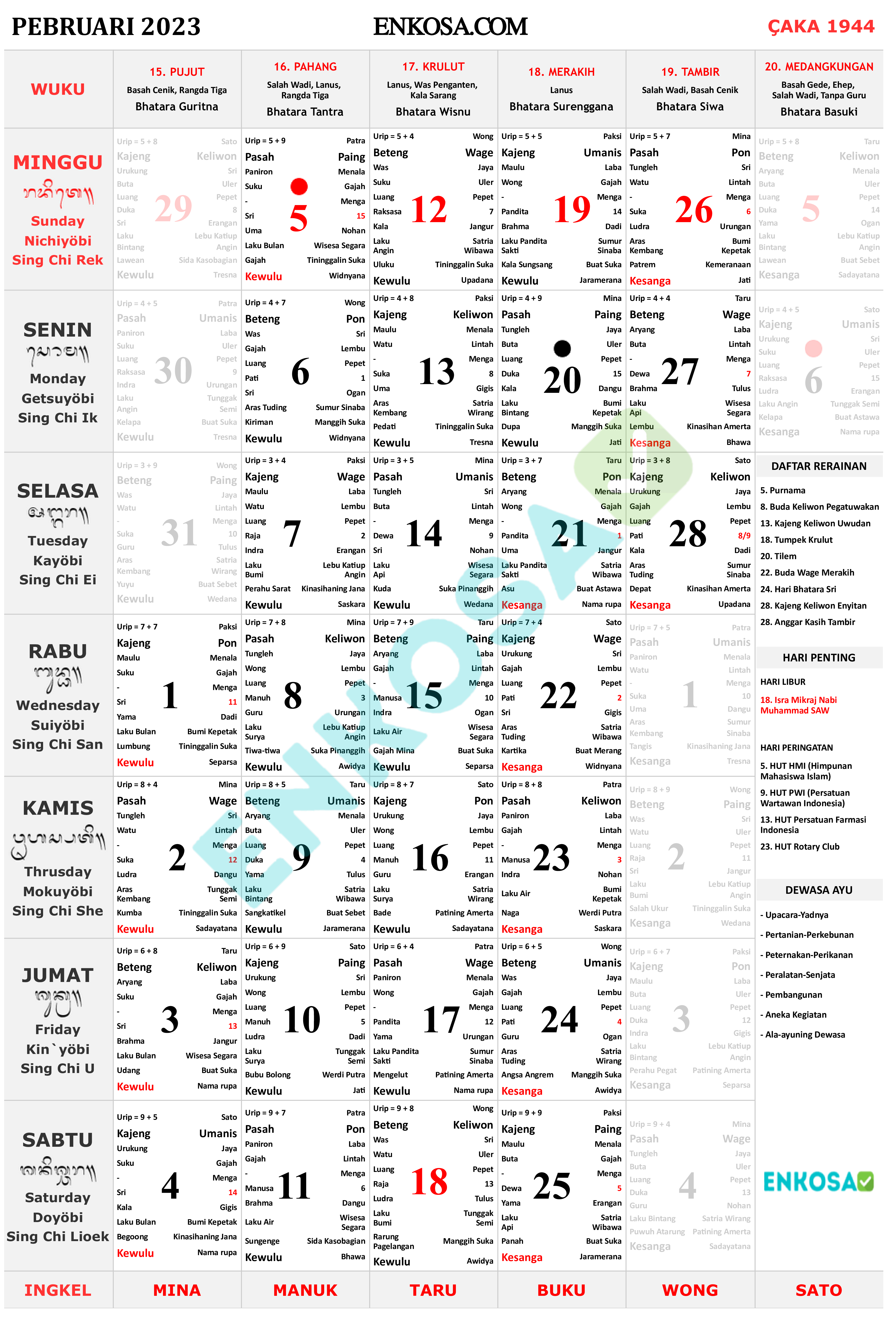 Kalender Februari 2023 Lengkap Dengan Tanggal Merah Cuti Bersama Jawa