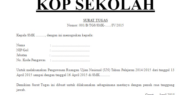 Surat Tugas Pengawas Ujian Sekolah Sd Kumpulan Surat Penting