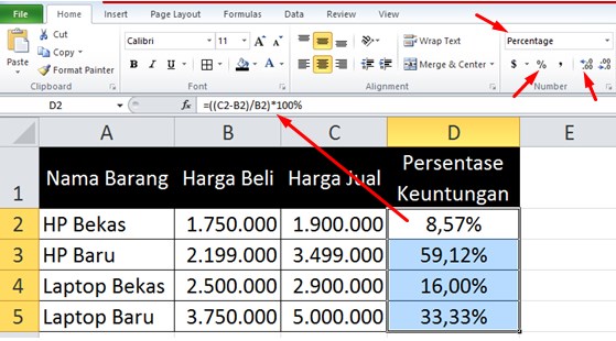 Cara Menghitung Persentase Keuntungan Di Excel Gammafis Blog