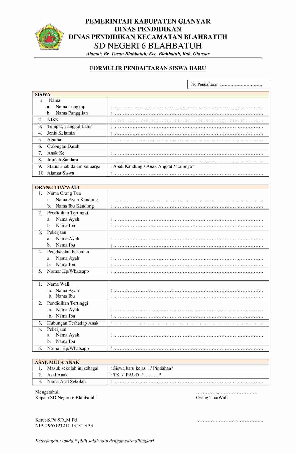 Contoh Formulir Pendaftaran Siswa Baru Masuk Sekolah Dasar Sd Sexiz Pix