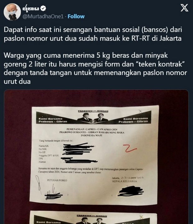 Viral Warga Penerima Bansos Teken Kontrak Untuk Memenangkan Paslon