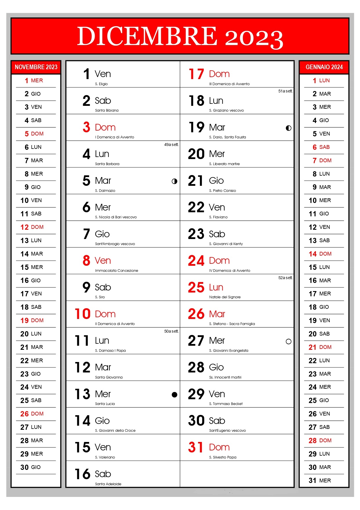 Calendario Calendario 2023 Con Fasi Lunari E Santi Dicembre