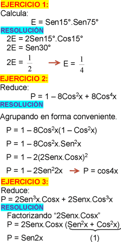 Identidades TrigonomÉtricas Del Arco Doble Ejercicios Resueltos