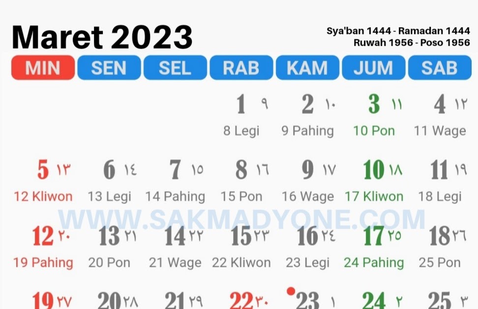 Kalender Jawa Maret 2023 Lengkap Dengan Weton