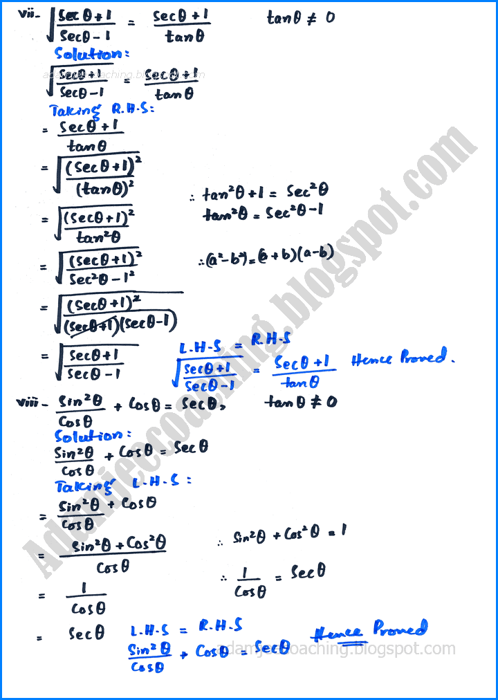 Adamjee Coaching Introduction To Trigonometry Exercise 304