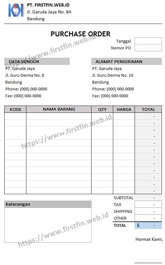 Contoh Po Barang Fungsi Dan Contoh Purchase Order Pemesanan Barang