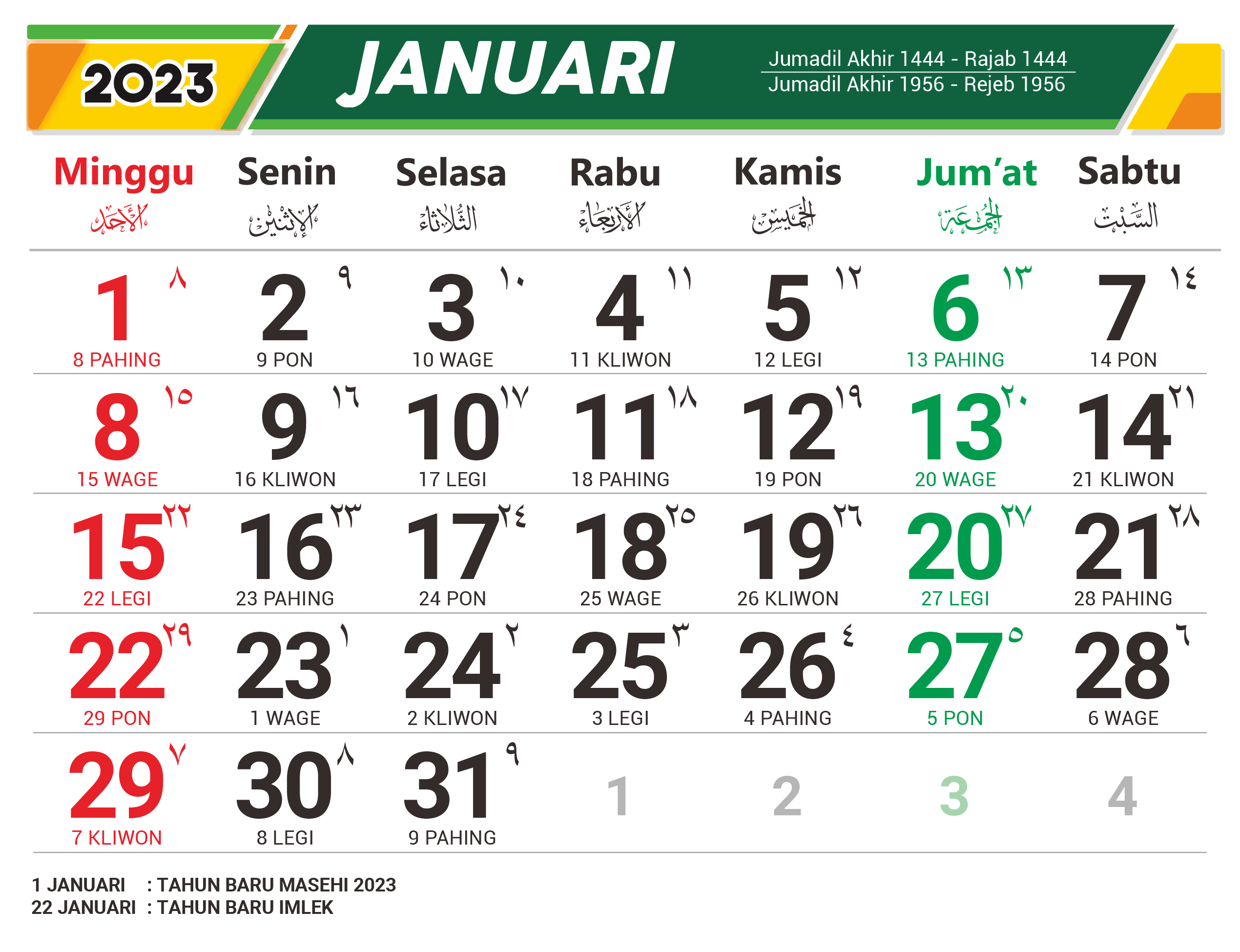 Kalender Januari 2023 Lengkap Dengan Libur Nasional